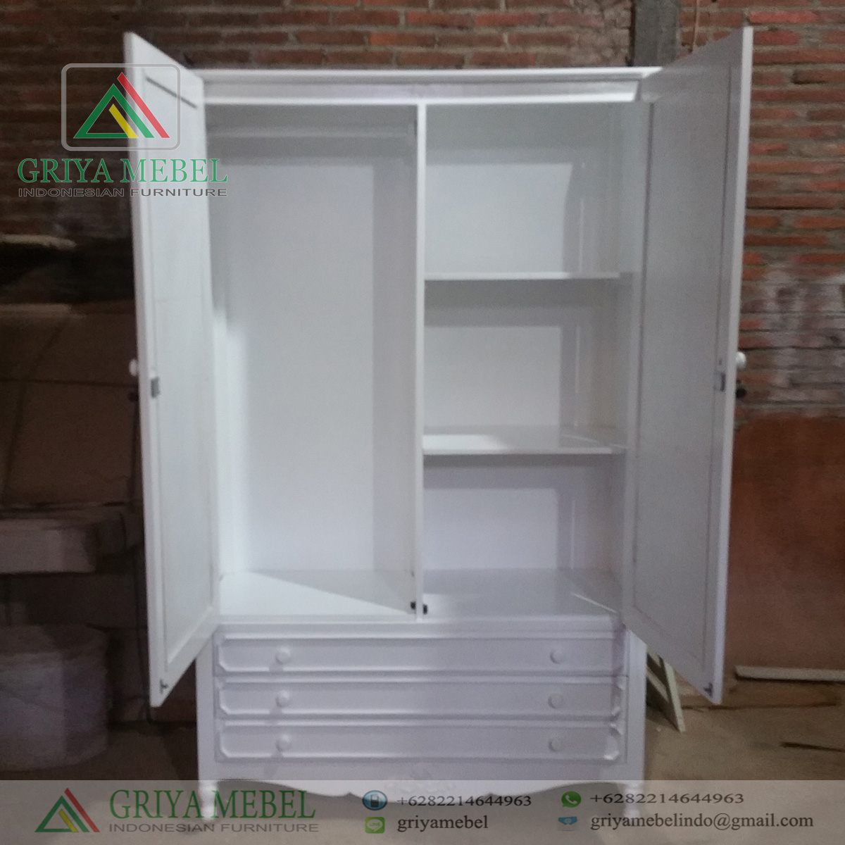 Almari Pakaian Putih 2 Pintu Cermin | griya mebel