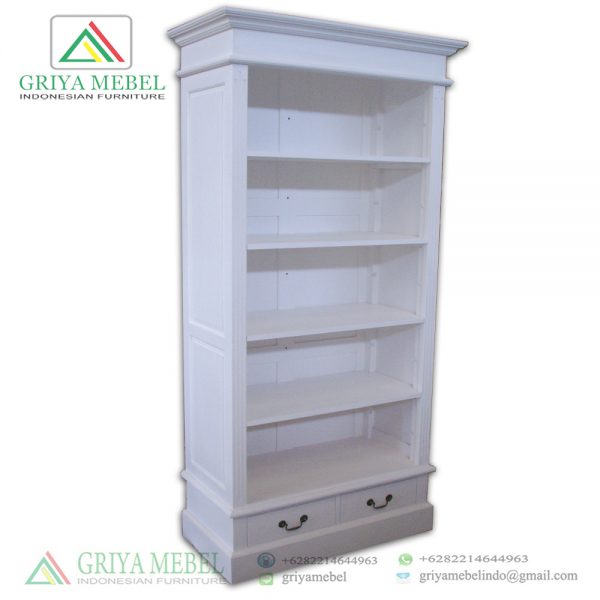 Rak Buku Minimalis Laci Bawah Cat Duco Putih | griya mebel